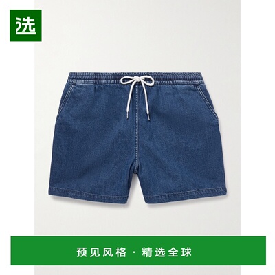 1h可退 香港直邮drakes 男士 修身直筒砂洗牛仔抽绳短裤 DR2A6F24