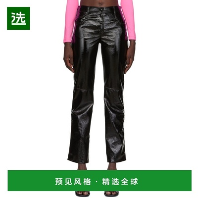 1h可退 香港直邮Msgm 女士 黑色褶皱合成皮革长裤 3341MDP0122760