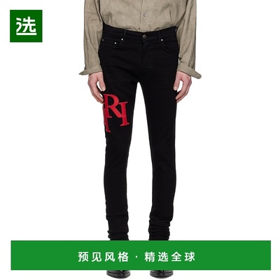 1h可退 香港直邮AMIRI 男士 黑色 Staggered Logo Skinny 牛仔裤
