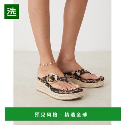 香港直邮ASOS 女士 Toucan 设计搭扣鞋头夹趾豹纹坡跟鞋凉鞋