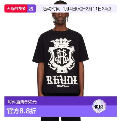 1h可退 香港直邮Rhude 男士 黑色 Oversized Chateau Crest T 恤