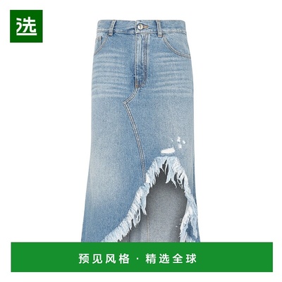 香港直邮Chloe 磨边牛仔中长半身裙 C23WDJ03151a字裙