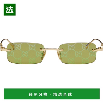 1h可退 香港直邮Gucci 古驰 男士 金色 Rectangular Frame 太阳镜