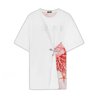 香港直邮Versace 缩褶垮肩T恤 10113201A11605