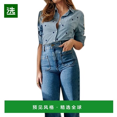 欧洲直邮Sezane 23新款 女士淡蓝色TOMBOY棉长袖军蓝心形刺绣