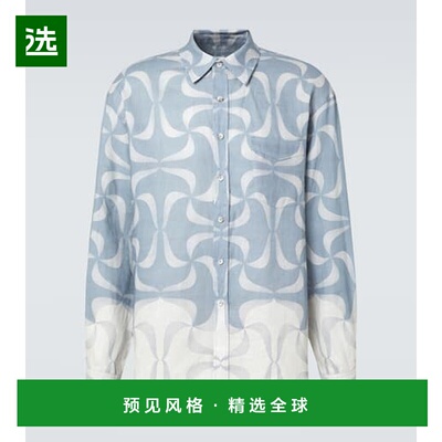 1h可退 香港直邮Commas 男士 Mantra 印花亚麻衬衫 blue蓝色 舒适