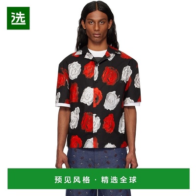1h可退 香港直邮Marni 玛尼 男士 黑色 Mercury Print Poplin 衬