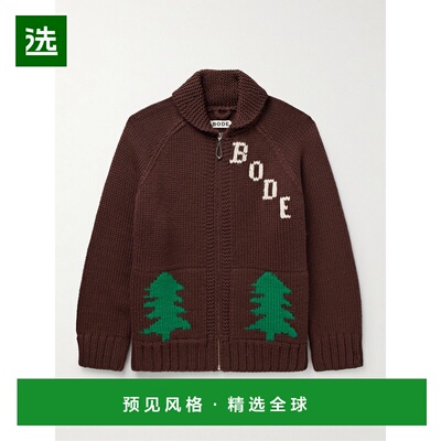 1h可退 香港直邮Bode 男士 Fir 青果领嵌花羊毛拉链针织开衫 MRF2