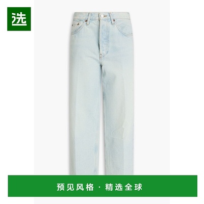 1h可退 香港直邮redone 女士 短款褪色设计高腰直筒牛仔裤 14103W