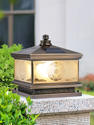 全铜柱头灯户外防水太阳能庭院灯中式别墅大门柱子灯围墙灯门柱灯