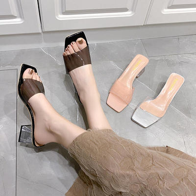 Transparent crystal slippers for women in summer 2024, thic