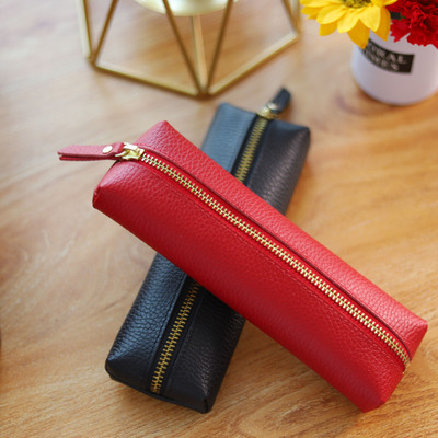 New original cowhide pencil case with lychee pattern Korean