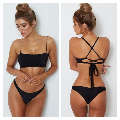 Bikini sexy solid color women's swimsuit split cross strap