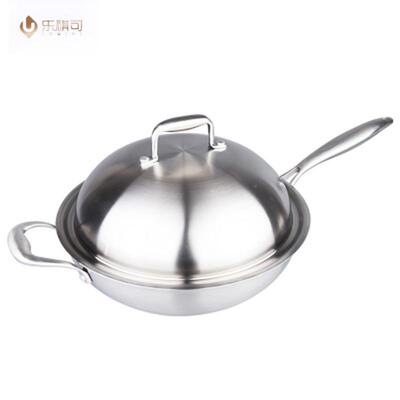 厂家直供04不锈少钢平底乐祺可炒锅家用3油烟不用粘锅电磁炉通炒