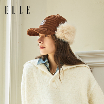 ELLE灯芯绒护耳棒球帽女