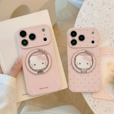 粉色猫咪磁吸支架iphone17手机壳