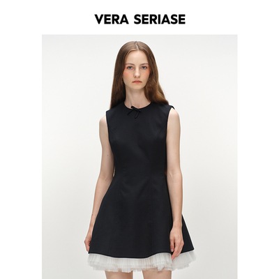 【Vera Seriase设计师品牌】春季新款时尚黑色圆领无袖连衣裙