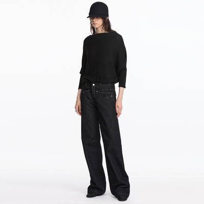 LYUOCHENG直筒休闲黑原牛牛仔裤