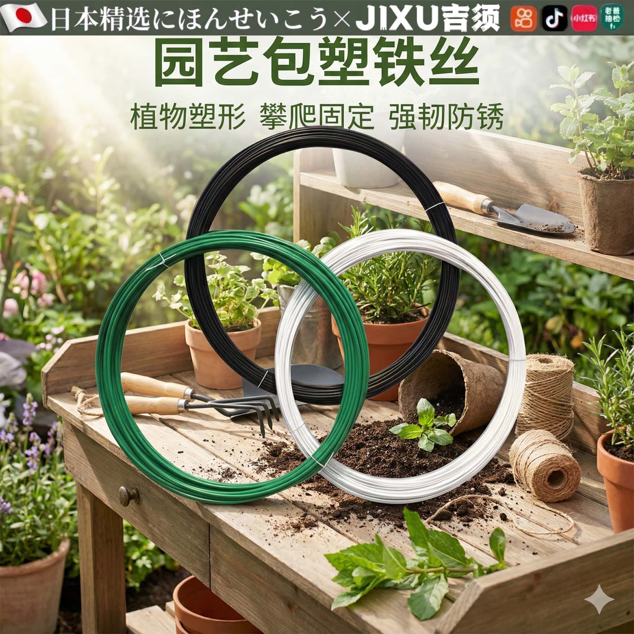 手工园艺包塑铁丝多肉花架造型扎线盆栽扎丝绑线爬藤架包胶铁丝线