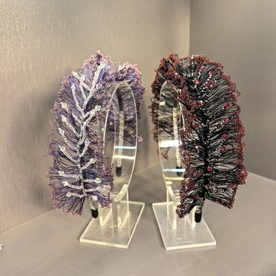 莫奈紫兰悠悠双色渐变高定波浪发箍设计高奢气质优雅款