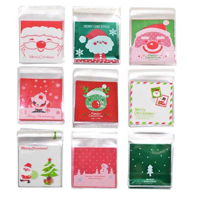 50Pcs 10x10cm Christmas Candy Cookie Gift Bags Plastic