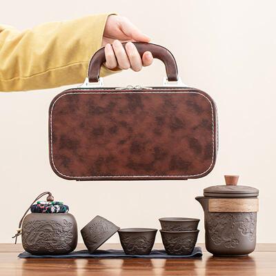 紫式砂旅行茶具套装茶创意壶四杯一防烫LX-578便携快客杯户外泡商