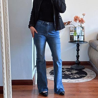 大码女装微喇牛仔裤女弹力显瘦高腰休闲喇叭裤200斤梨型身材胖MM