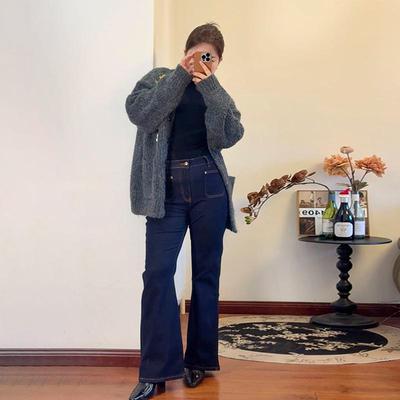 大码宽松微喇牛仔裤女2025春款弹力显瘦高腰休闲女装200斤复古风