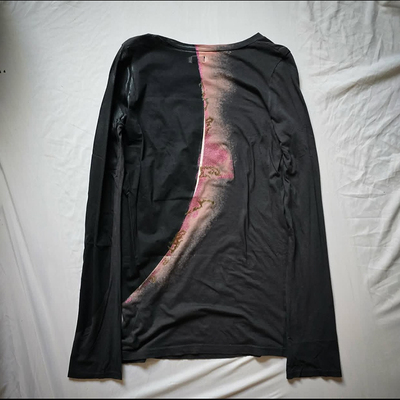 LGB 视觉系 稀有 粉色弯刀渐变BURNING燃烧印花  长袖T恤男女同款