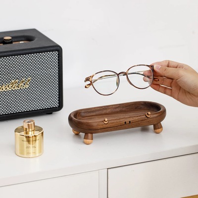 黑胡桃木小怪兽实木放置架桌面家用置物架创意收纳展示架托盘摆件