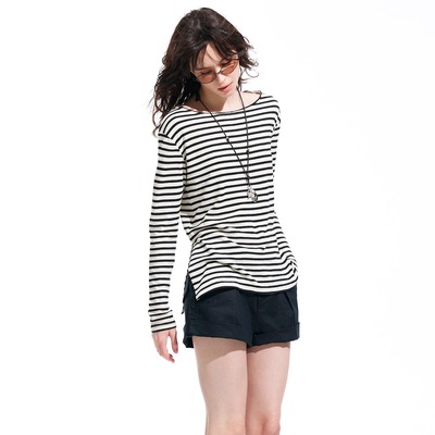 routeroom棉麻海条纹防晒海魂衫