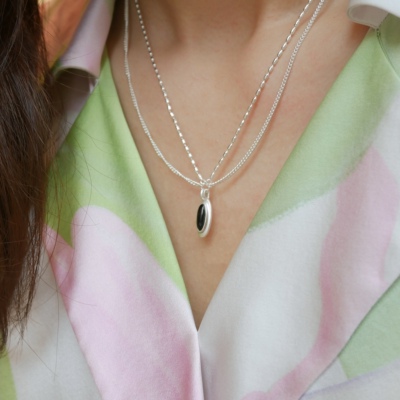 黑玛瑙925纯银圆珠链女项链