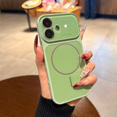 AG磨砂芥末绿色适用苹果17手机壳iphone16promax新款磁吸15pro大视窗镜头膜全包14简约高级Magsafe保护套情侣
