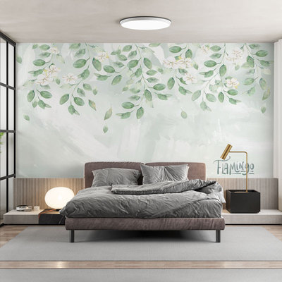 墙纸定制3d立体北欧树叶背景墙壁纸卧室床头壁布客厅电视墙布壁画