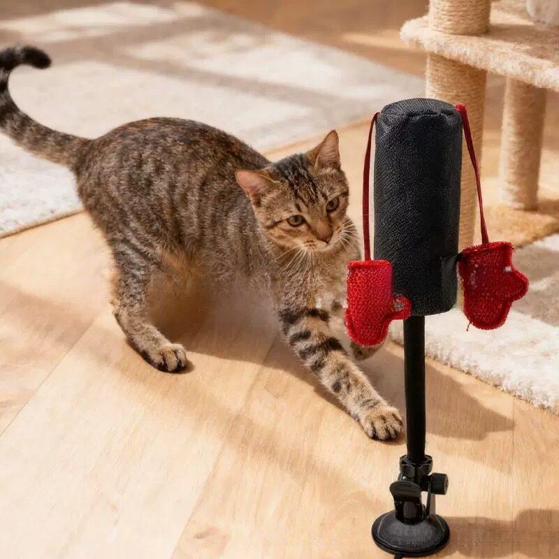 猫咪拳击手套趣味逗猫玩具猫咪自嗨解闷沙袋吸盘立柱宠物互动游戏