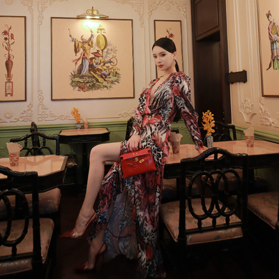 孙智惠zs豹纹印花连衣裙