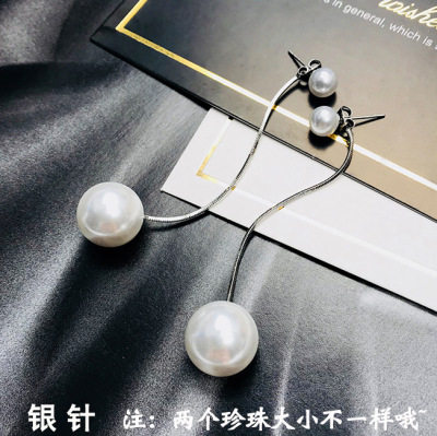 925银针女时尚简约长款大小珍珠耳钉 小香风网红百搭珍珠耳坠