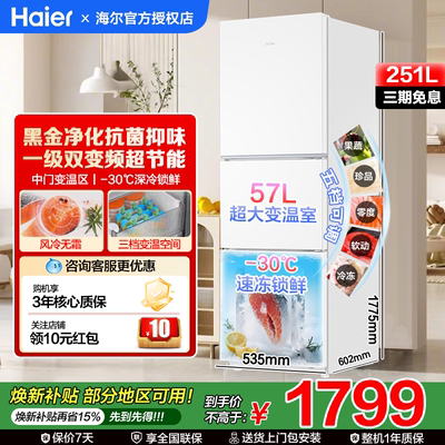 海尔家用251/219升三门冰箱节能