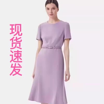现货宝家女装2024夏新款三醋酸气质薄纱熏衣紫收腰连衣裙