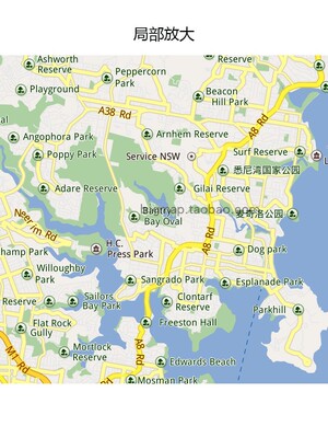 澳大利亚悉尼Sydney地图留学旅游行社区域划分书房贴图装饰画芯
