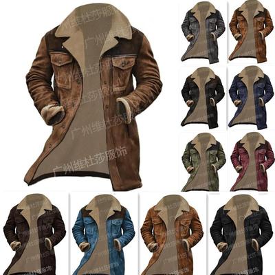 Mens suede jacket color block multi-pocket coat Doma
