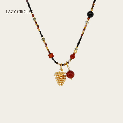 胡可推荐LAZY CIRCLES红运松果黑碧玺项链女新年礼物开运毛衣链