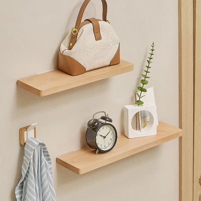 cmeo免打孔墙上置物架客厅墙壁装饰隔板墙面壁挂式原木风书架挂墙