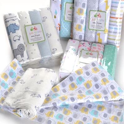4Pcs79*102cm Muslin 100% Cotton Flannel Baby Swaddles Soft