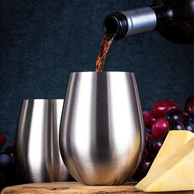 Stainless Steel Wine Glasses Large & Elegant Stemless Goblet