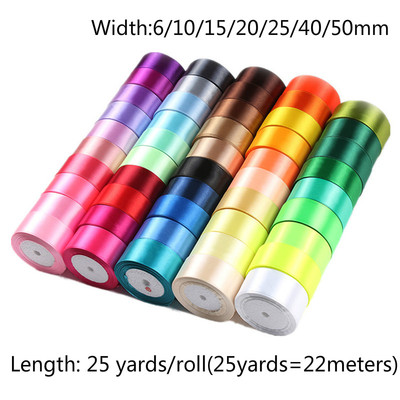 25 Yards 6/10/15/ 20/25/40/50mm Satin Ribbons DIY Artificial