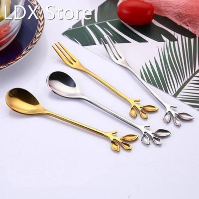 Branch Leaves Shape Coffee Tea Spoon Stainless Steel Dessert