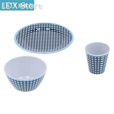 Fruit Plate Bowl Bowl /Set Tableware Set Dark Blue Grid Mela