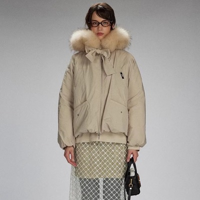 复古大毛领连帽鹅绒羽绒服外套女