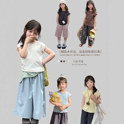 女童日系夏季亲肤木耳边短袖T恤